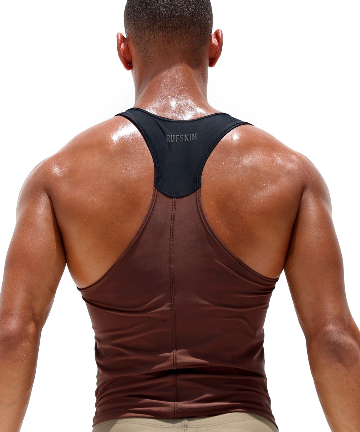 RUFSKIN® 303 BROWN Matte Stretch Nylon Sportswear Tank Top with Color ...