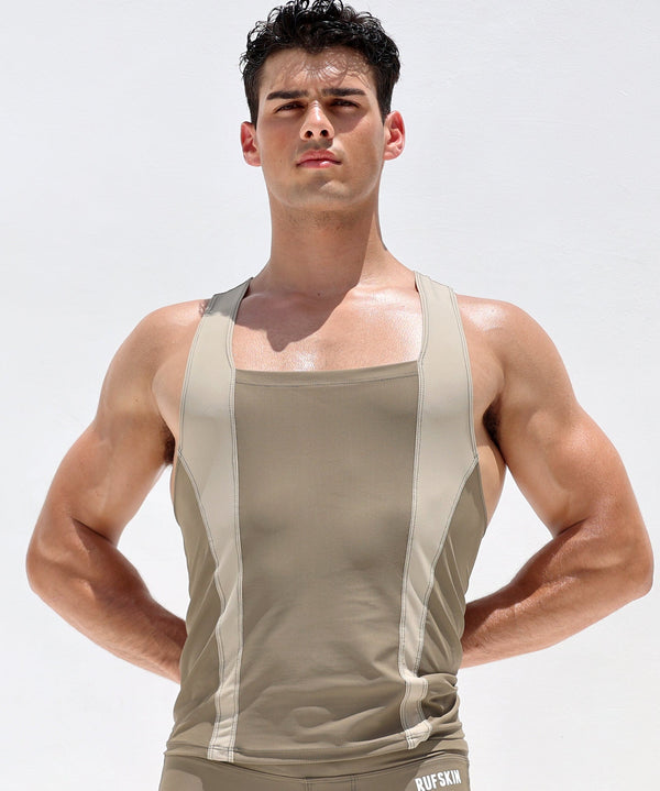 RUFSKIN® 303 KHAKI Matte Stretch Nylon Sportswear Tank Top with Color ...