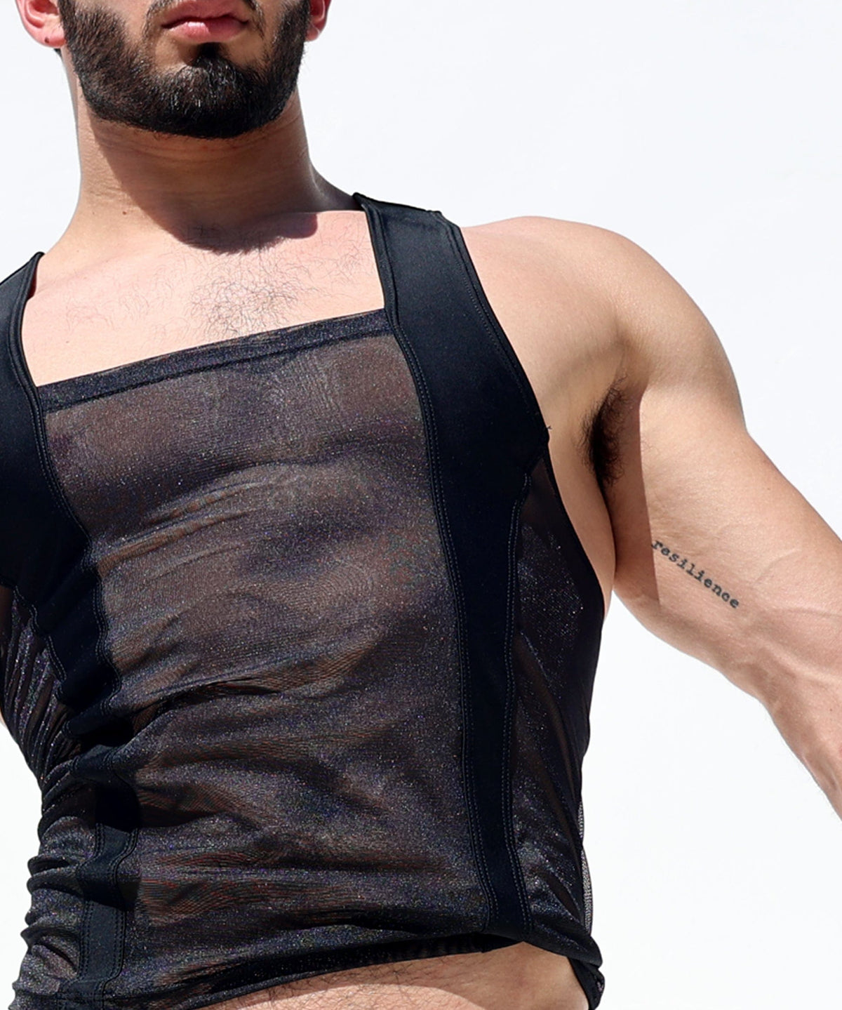 RUFSKIN® BONUCCI BLACK Transparent Stretch Tulle Tank Top