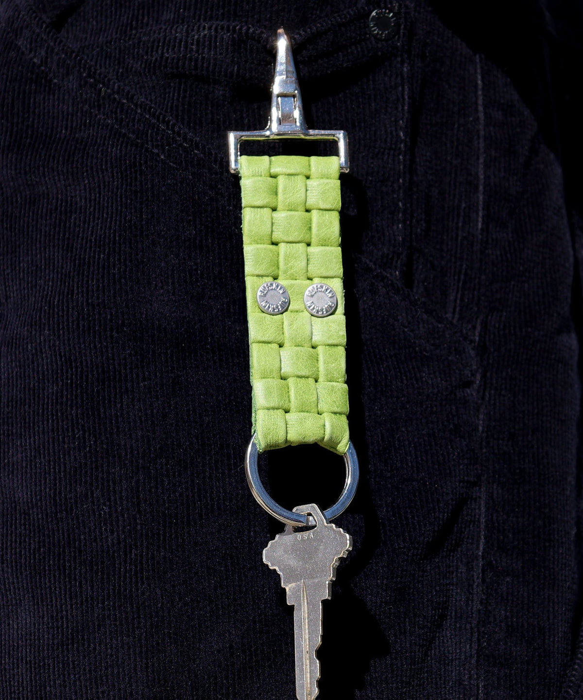 RUFSKIN® BORA LIME Woven Leather Keychain Accessory