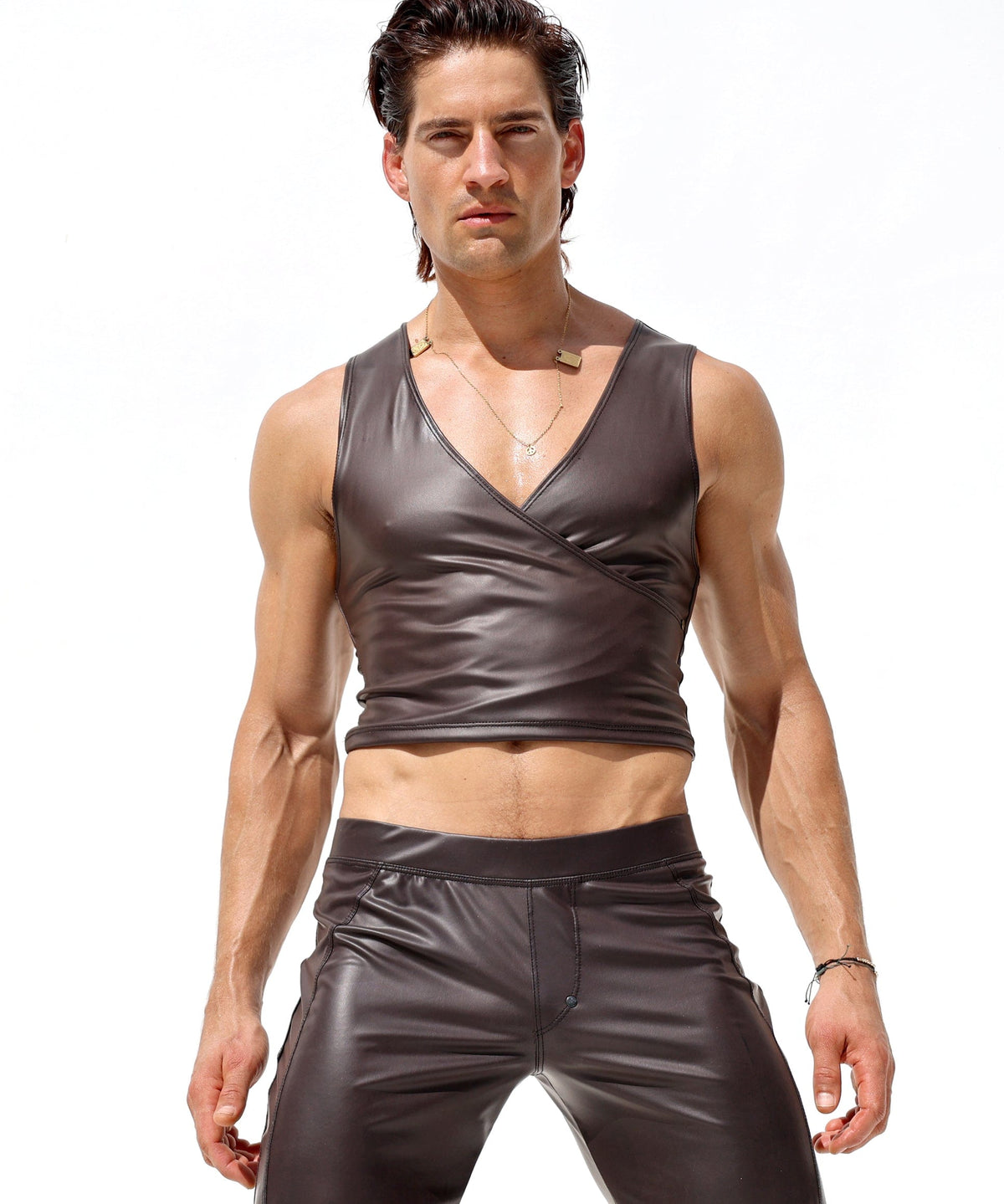 RUFSKIN® FEVER HASHISH Stretch Vegan Leather Signature X-Neck Cropped ...
