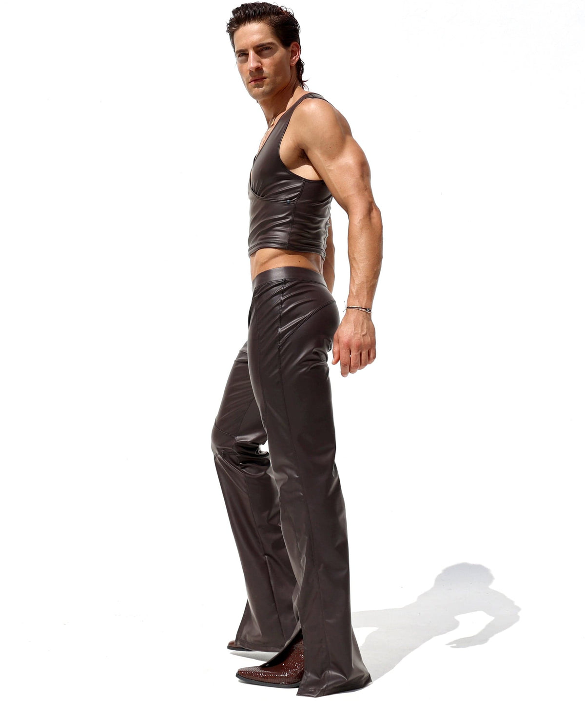 RUFSKIN® FEVER HASHISH Stretch Vegan Leather Signature X-Neck Cropped Torso Tank