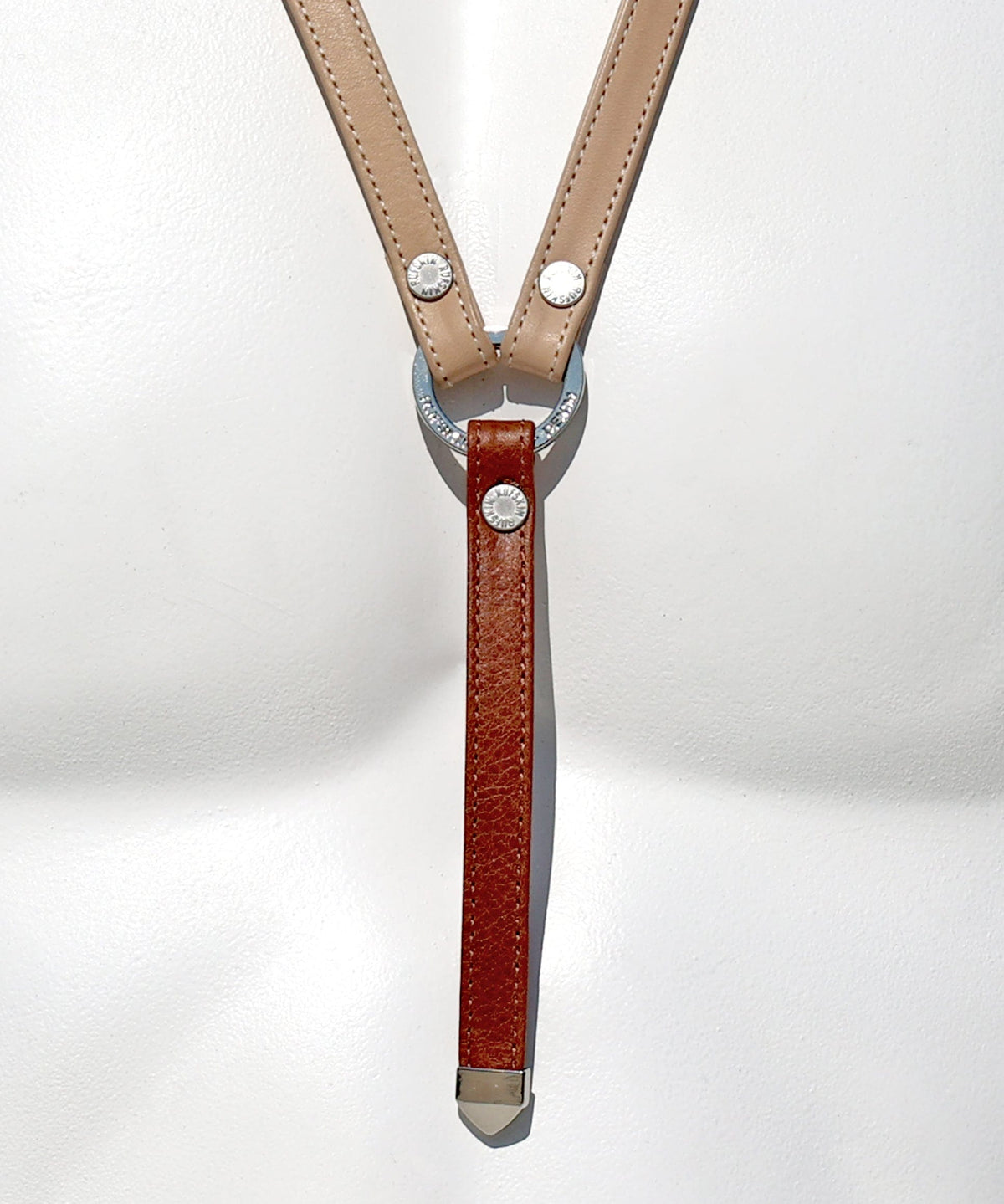 RUFSKIN® JACE TAN Leather Necklace Accessory with Chrome Ring and Tip