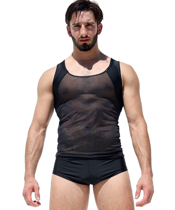 RUFSKIN® LAVEZZI BLACK Transparent Stretch Tulle Tank Top