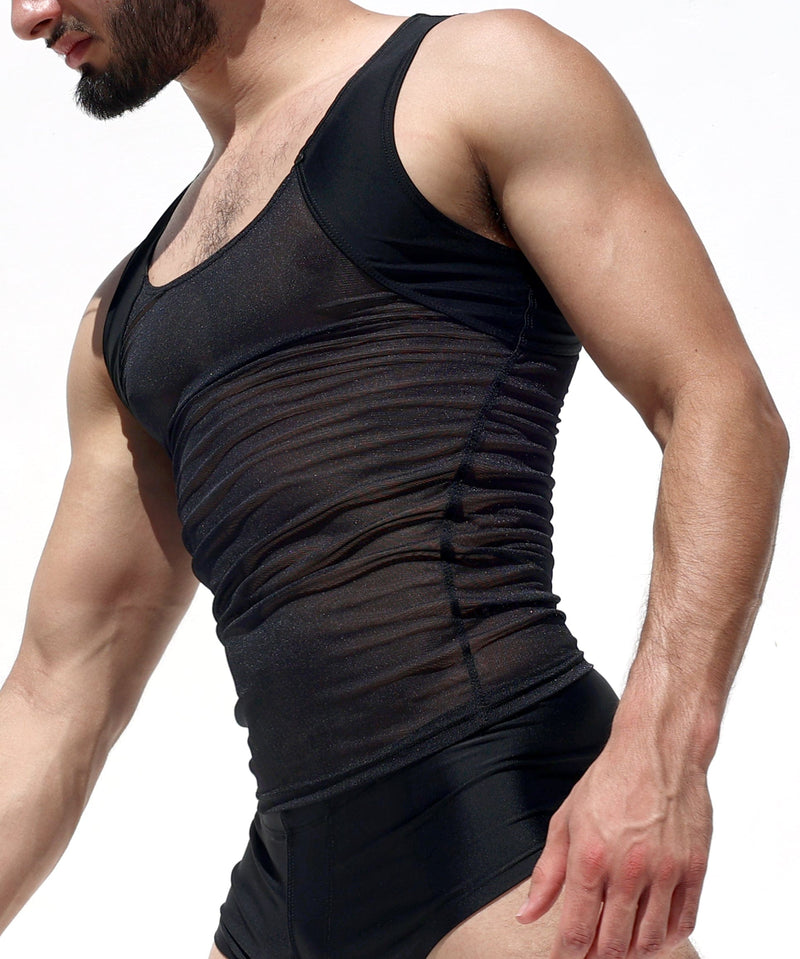 RUFSKIN® LAVEZZI BLACK Transparent Stretch Tulle Tank Top