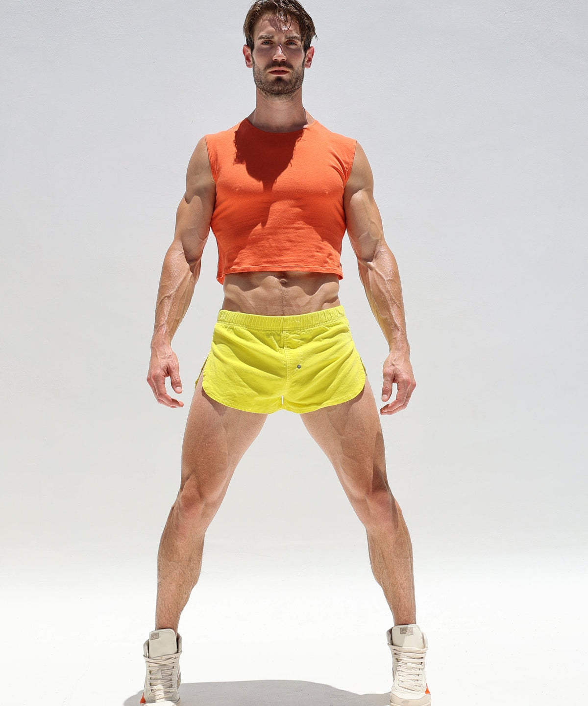 RUFSKIN® LEE YELLOW Stretch Velour Beachwear Shorts / Swimwear Cover Up