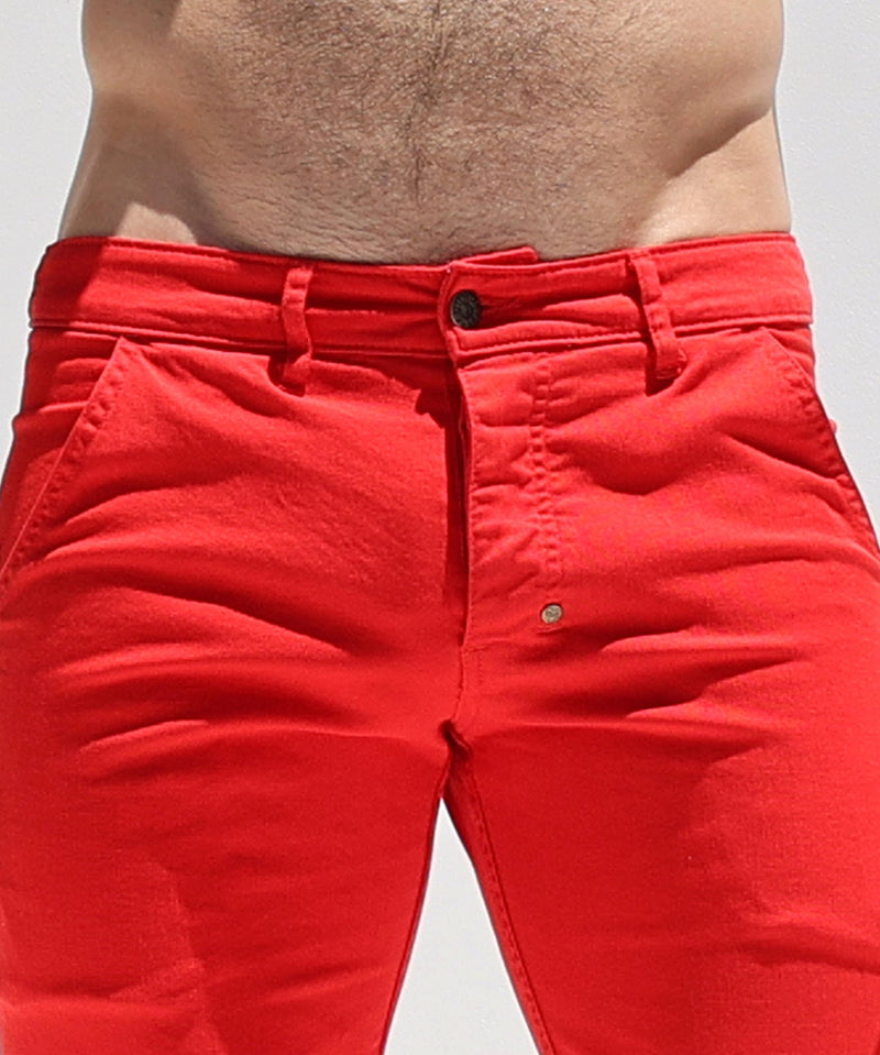 RUFSKIN® MATELOT RED Stretch Cotton Twill Flare Leg Denim Jeans